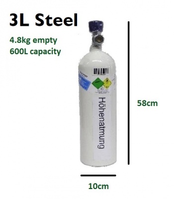 3L Steel oxygen bottle - 100mm (LS, DG, Schleicher) | Navboys